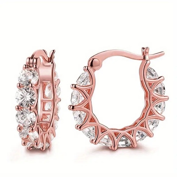 Jewelry | 925 Sterling Silver Cubic Zirconia Hoops In Rose Gold | Poshmark